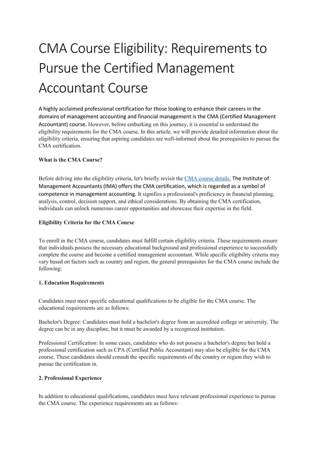 CMA Course Details | PDF