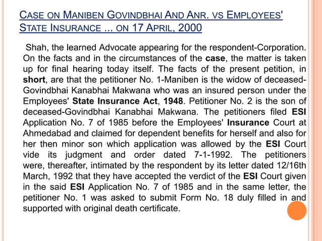 EMPLOYEE STATE INSURANCE ACT 1948 | PPTX