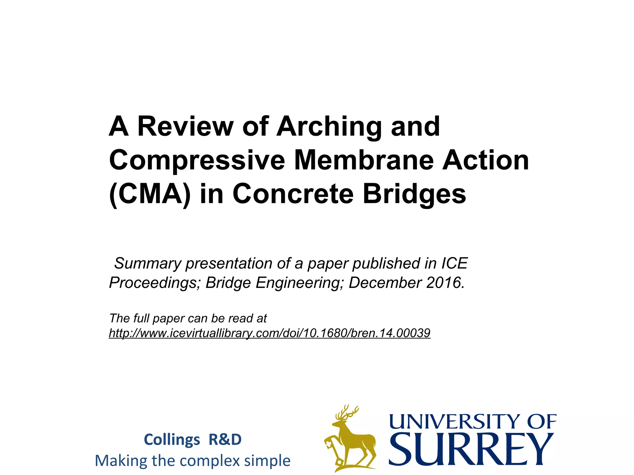 Arching and Compressive Membrane Action in Concrete Slabs | PPT