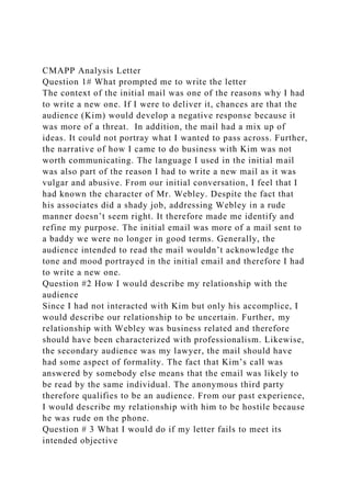 CMAPP Analysis LetterQuestion 1# What prompted me to write the l.docx ...