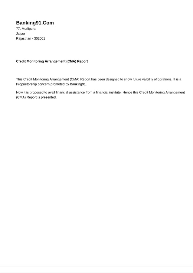 Cma report sample by banking91.com