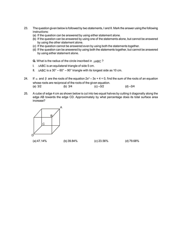 CMAT Sample Paper 1 - MBA Classes | PDF