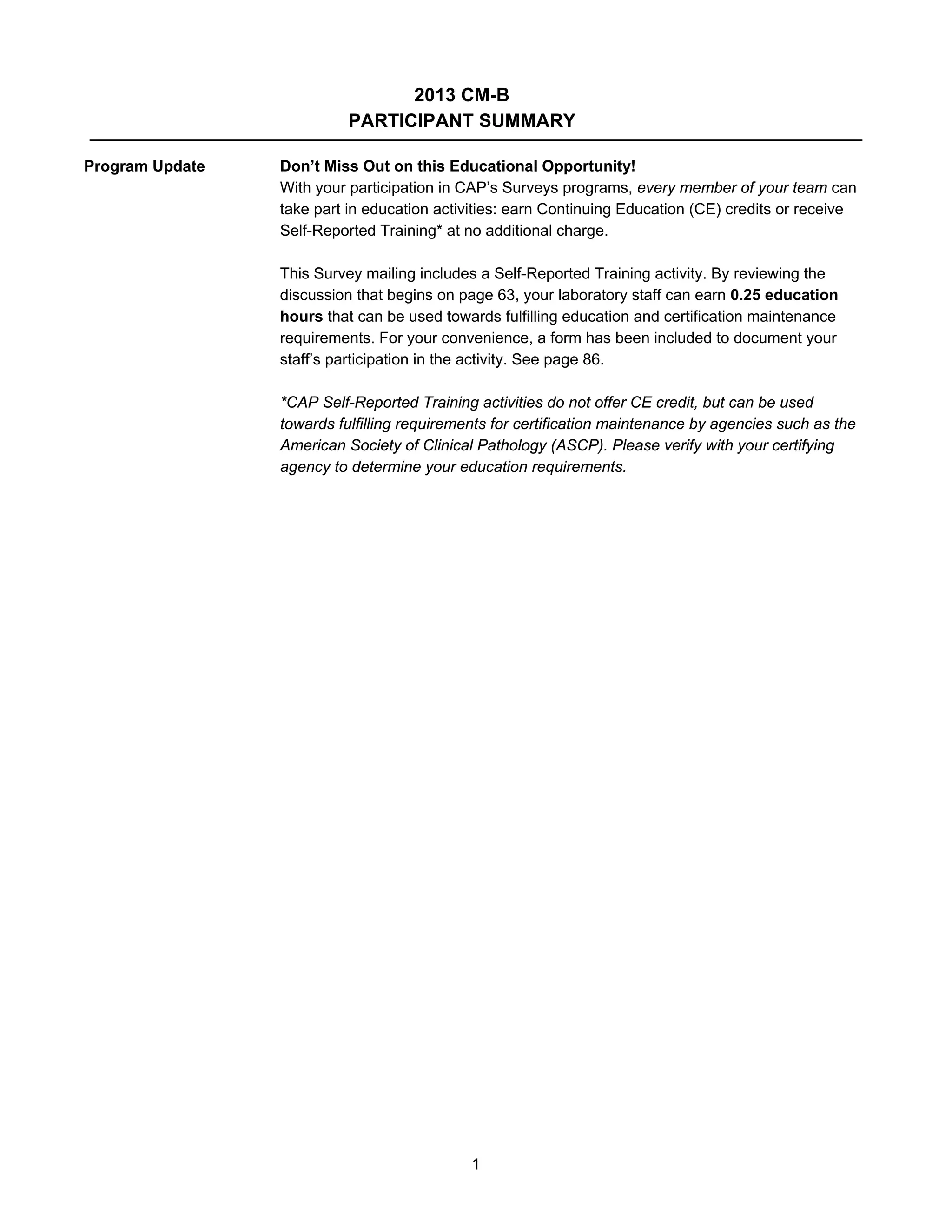 CAP's Survey in Clinical Microscopy 2013 | PDF