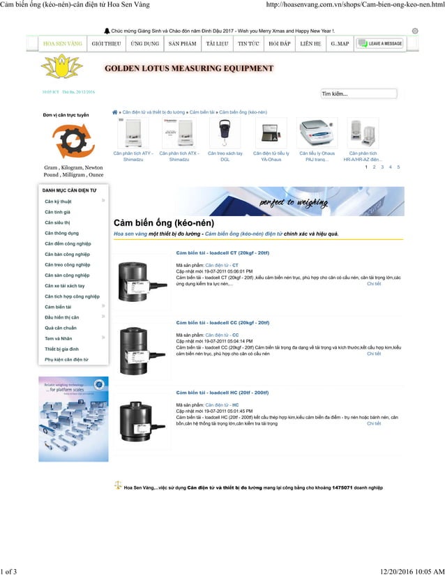 Cảm biến ống (kéo nén)-cân điện tử hoa sen vàng | PDF