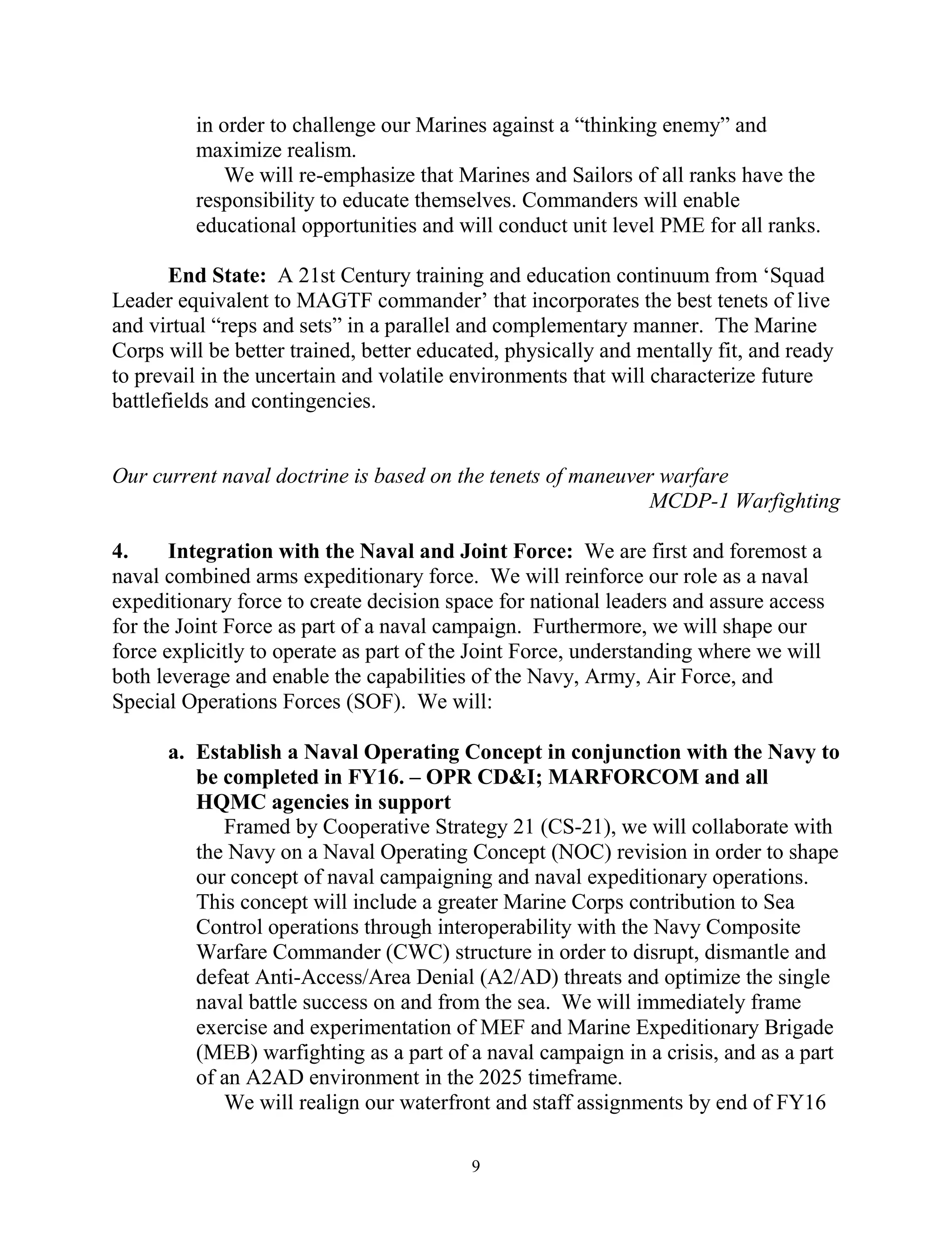 Updated Commandant USMC Planning Guidance | PDF