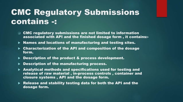 Cmc and post regulatory