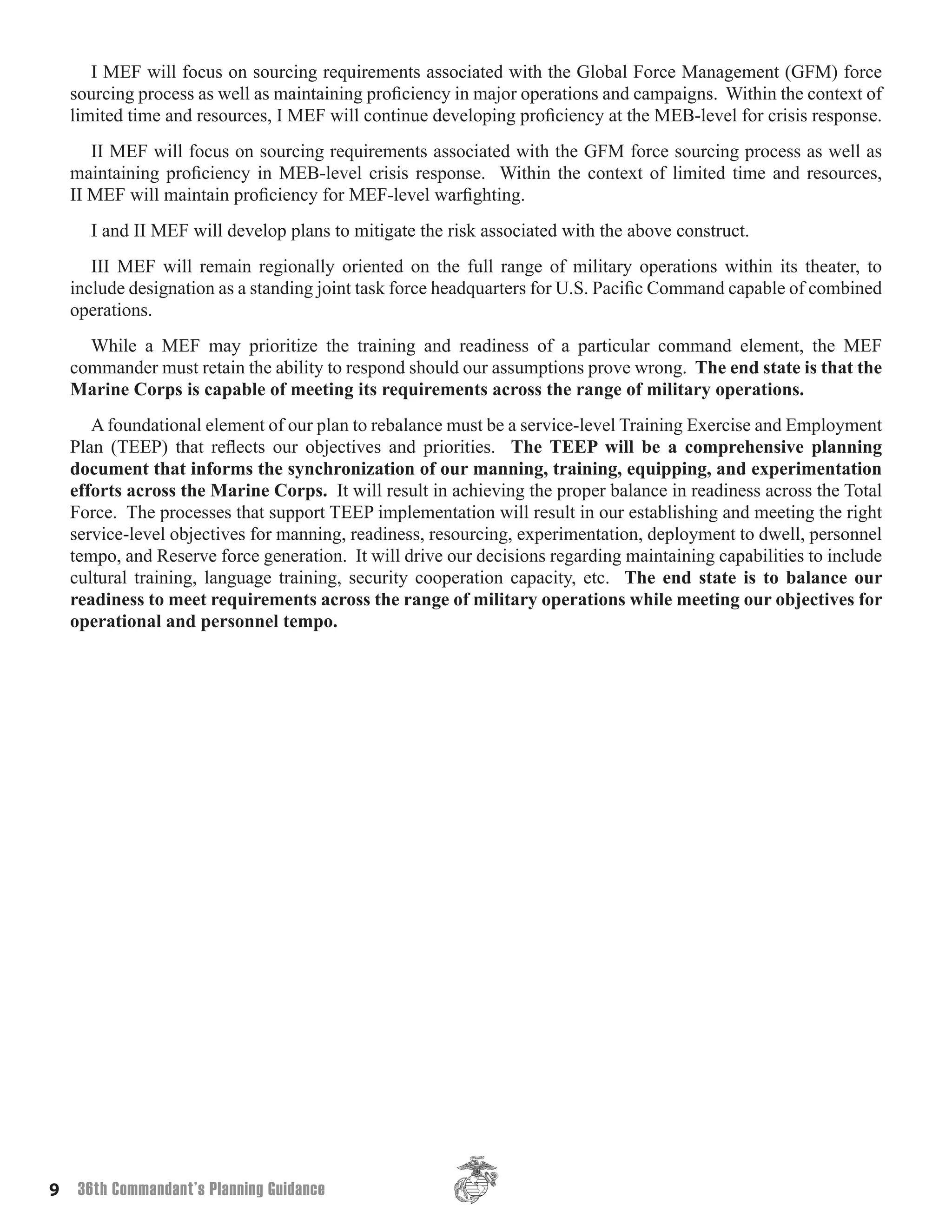 Commanant Marine Corps' Planning 2015 Planning Guidance | PDF