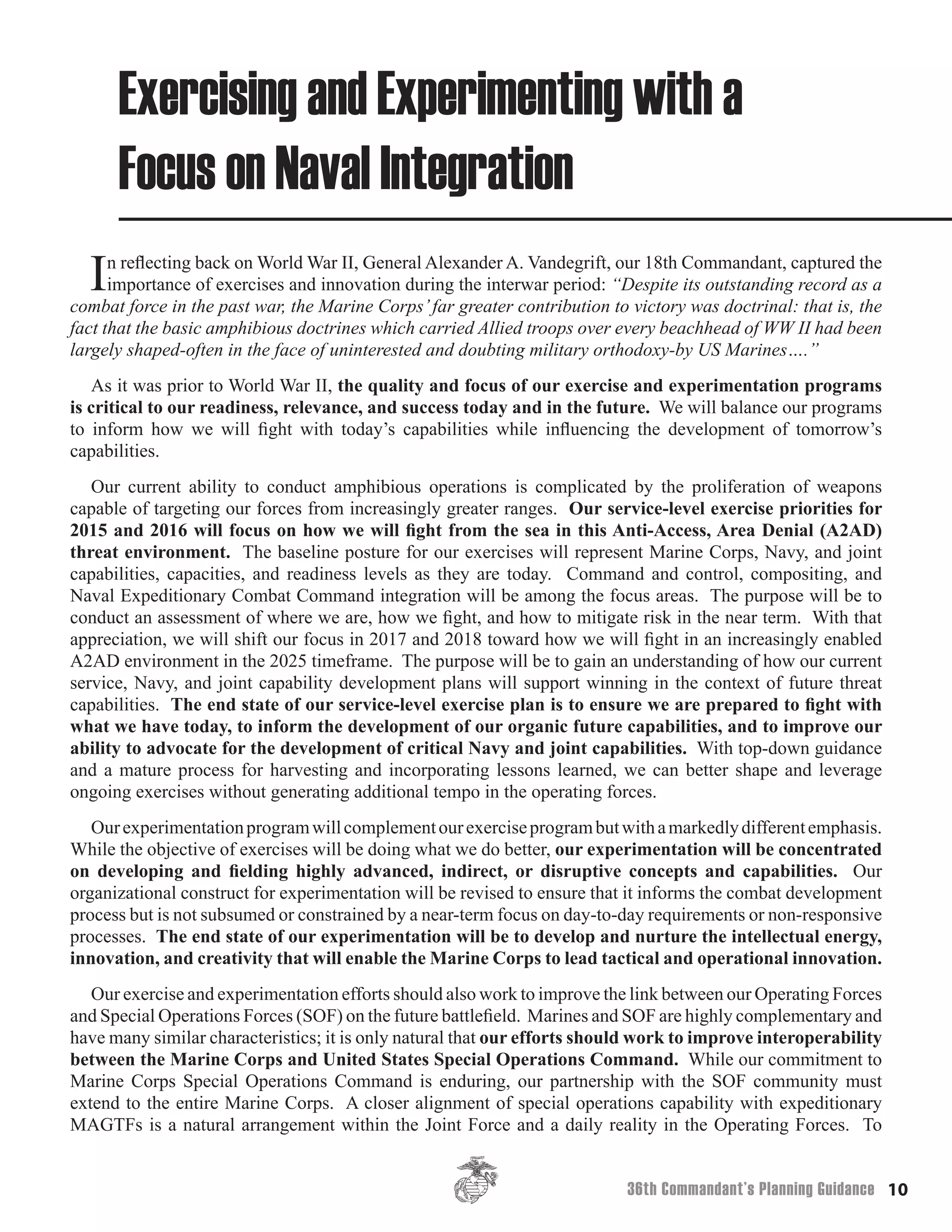 Commanant Marine Corps' Planning 2015 Planning Guidance | PDF