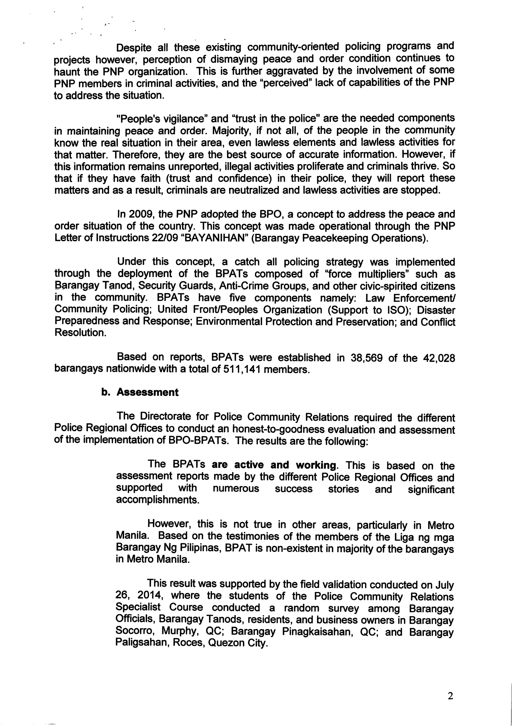 PNP MC 2015-009 - REVITALIZED BARANGAY PEACEKEEPING OPERATIONS | PDF