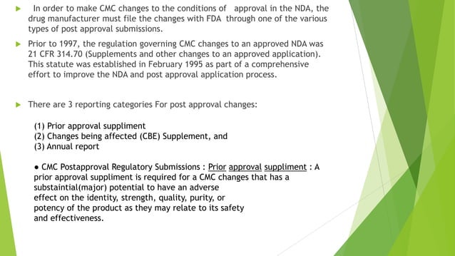 CMC , POST APPROVAL CHANGES.pptx | Pharmaceutical Industry | Industries