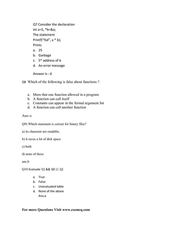 C mcq practice test 4 | PDF