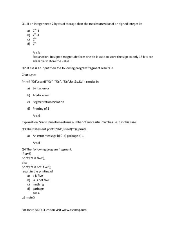 C Mcq Practice Test 1