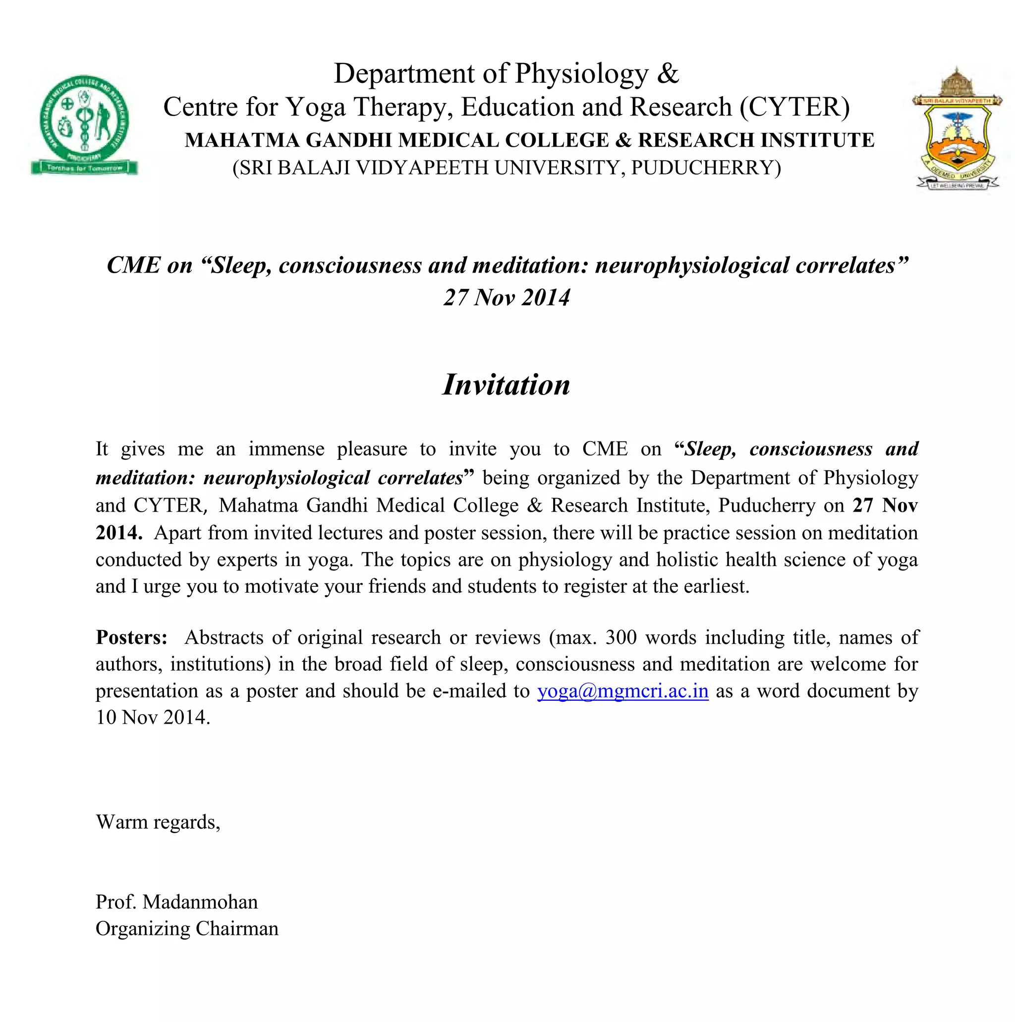 CME on SLEEP, CONSCIOUSNESS & MEDITATION: NEUROPHYSIOLOGICAL CORRELATES ...