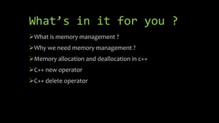 C++ MEMORY MANAGEMENT.pptx/ kbibuvvw veovn nveknev ovne onv | PPT