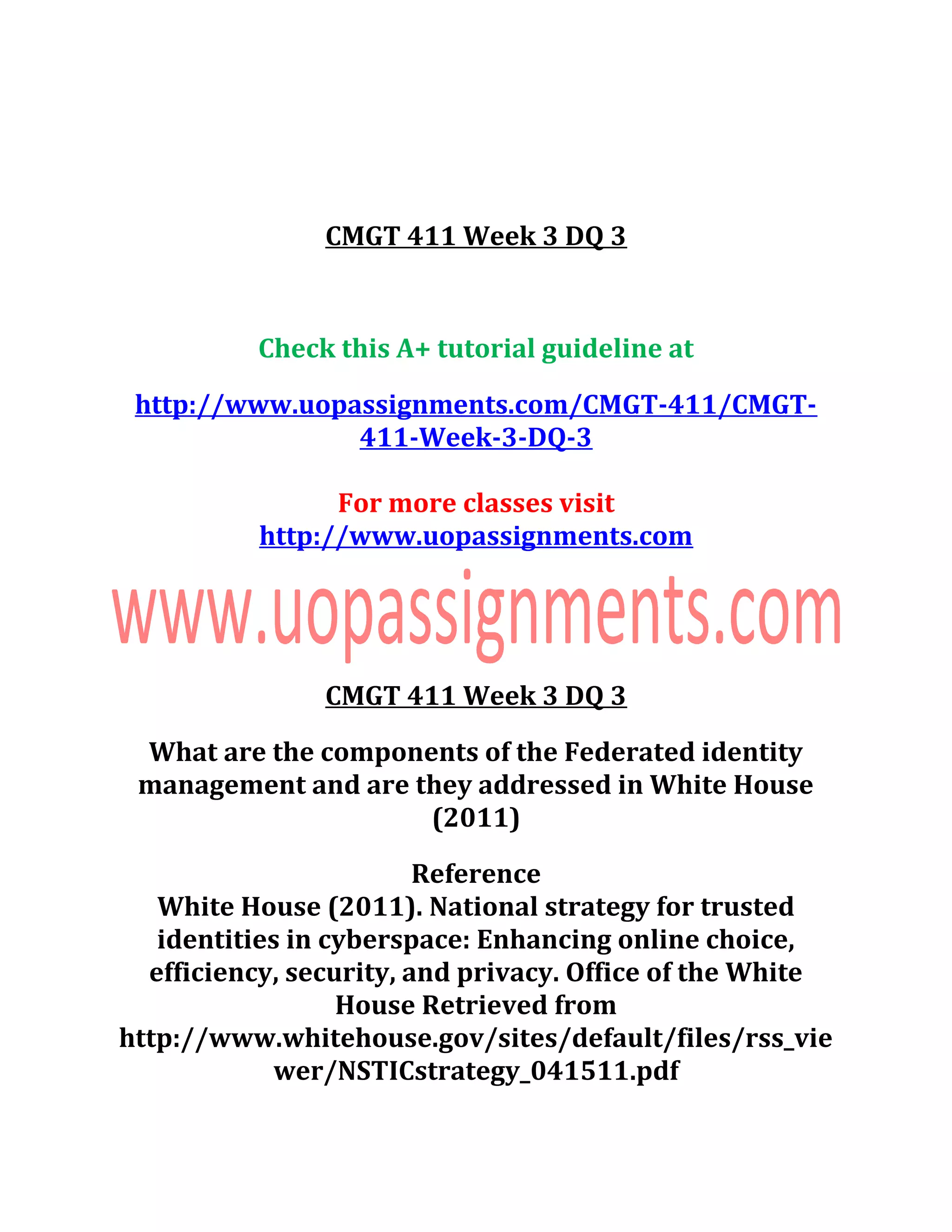 Cmgt 411 week 3 dq 3 | PDF