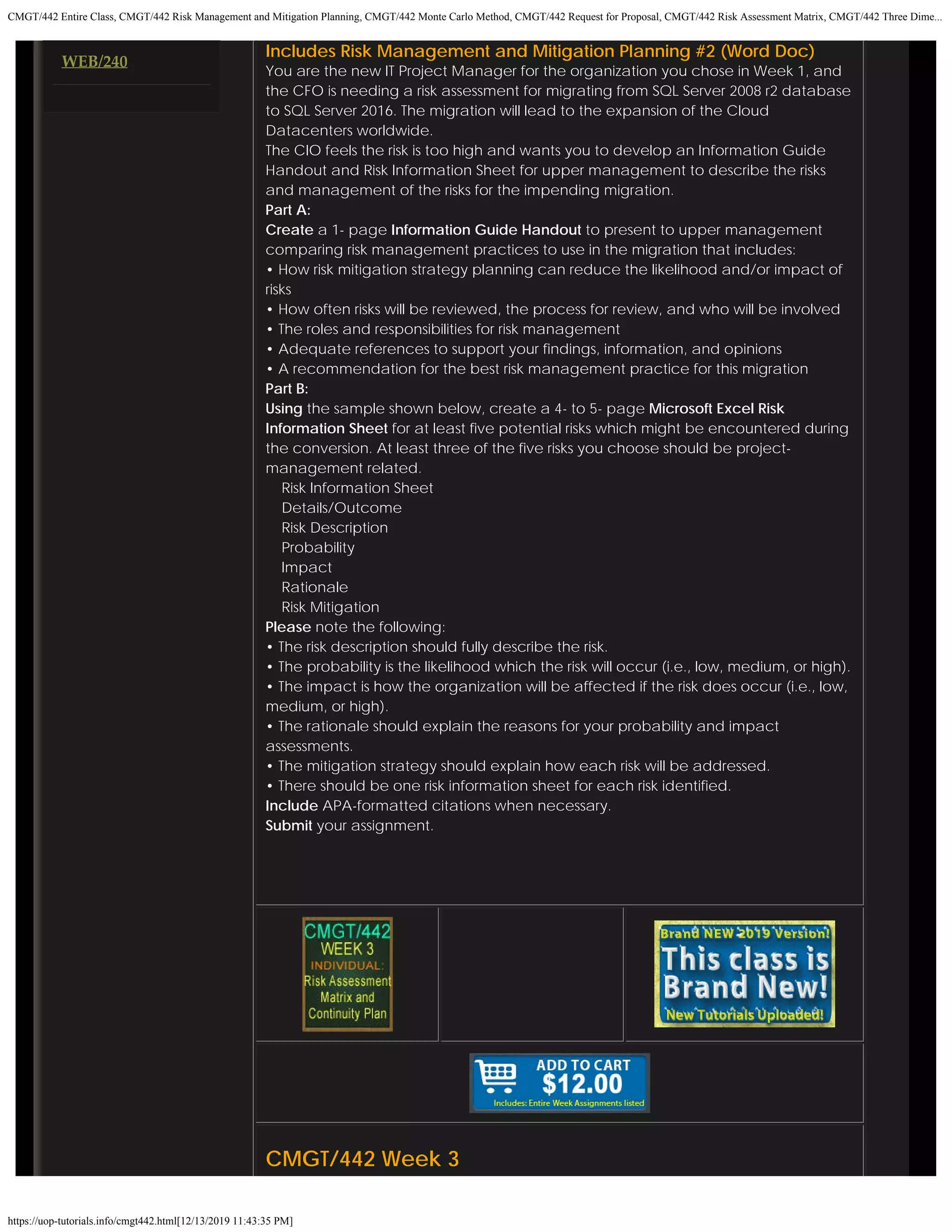 CMGT/442 ENTIRE CLASS UOP TUTORIALS | PDF