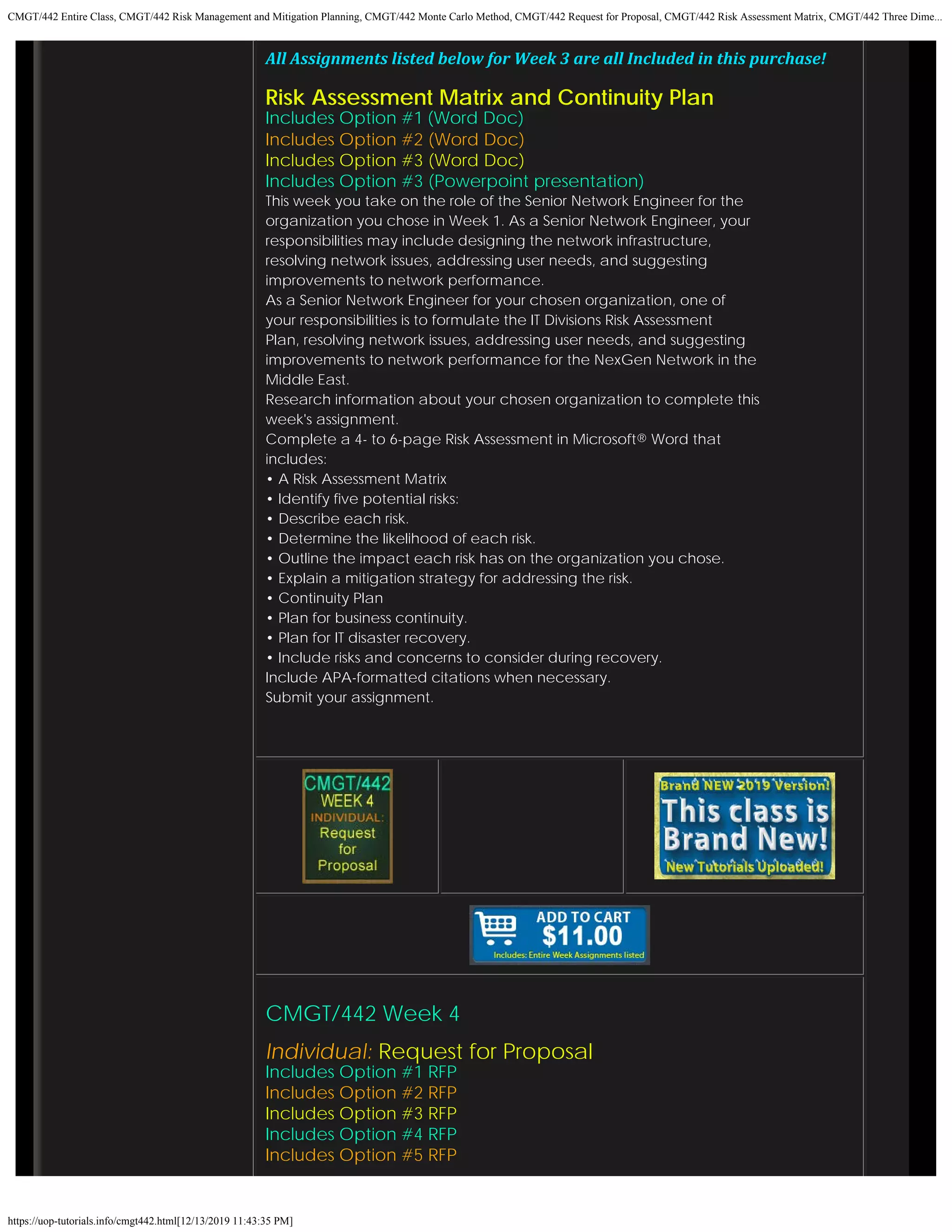 CMGT/442 ENTIRE CLASS UOP TUTORIALS | PDF