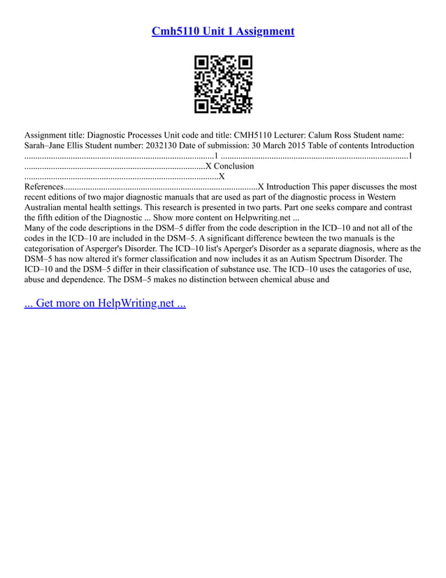 Cmh5110 Unit 1 Assignment | PDF