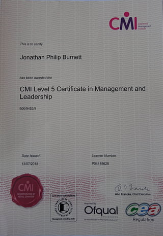 CMI Level 5 Certificate in Management and Leadership | PDF