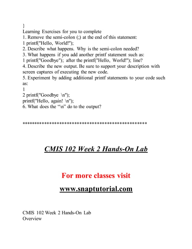 Cmis 102 Effective Communication / snaptutorial.com | Programming Languages | Computing