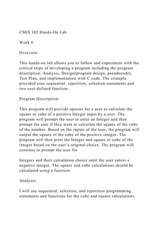 CMIS 102 Hands-On LabWeek 6OverviewThis hands-on lab .docx | Programming Languages | Computing