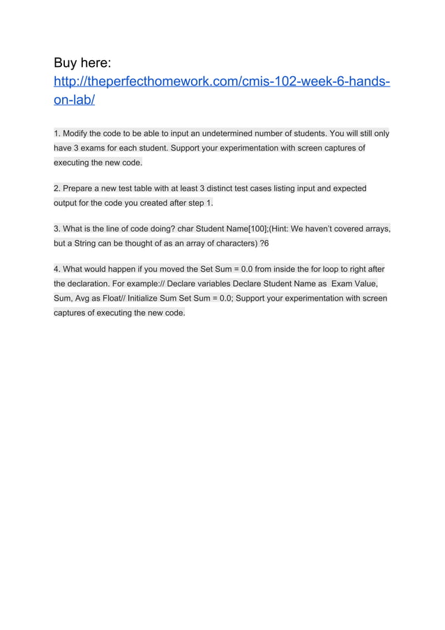 CMIS 102 WEEK 6 HANDS-ON LAB | PDF | Programming Languages | Computing