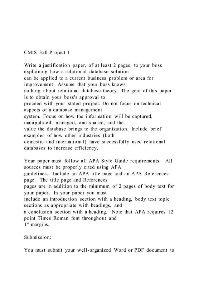 CMIS 320 Project 1 Write a justification paper, of at leas | DOCX