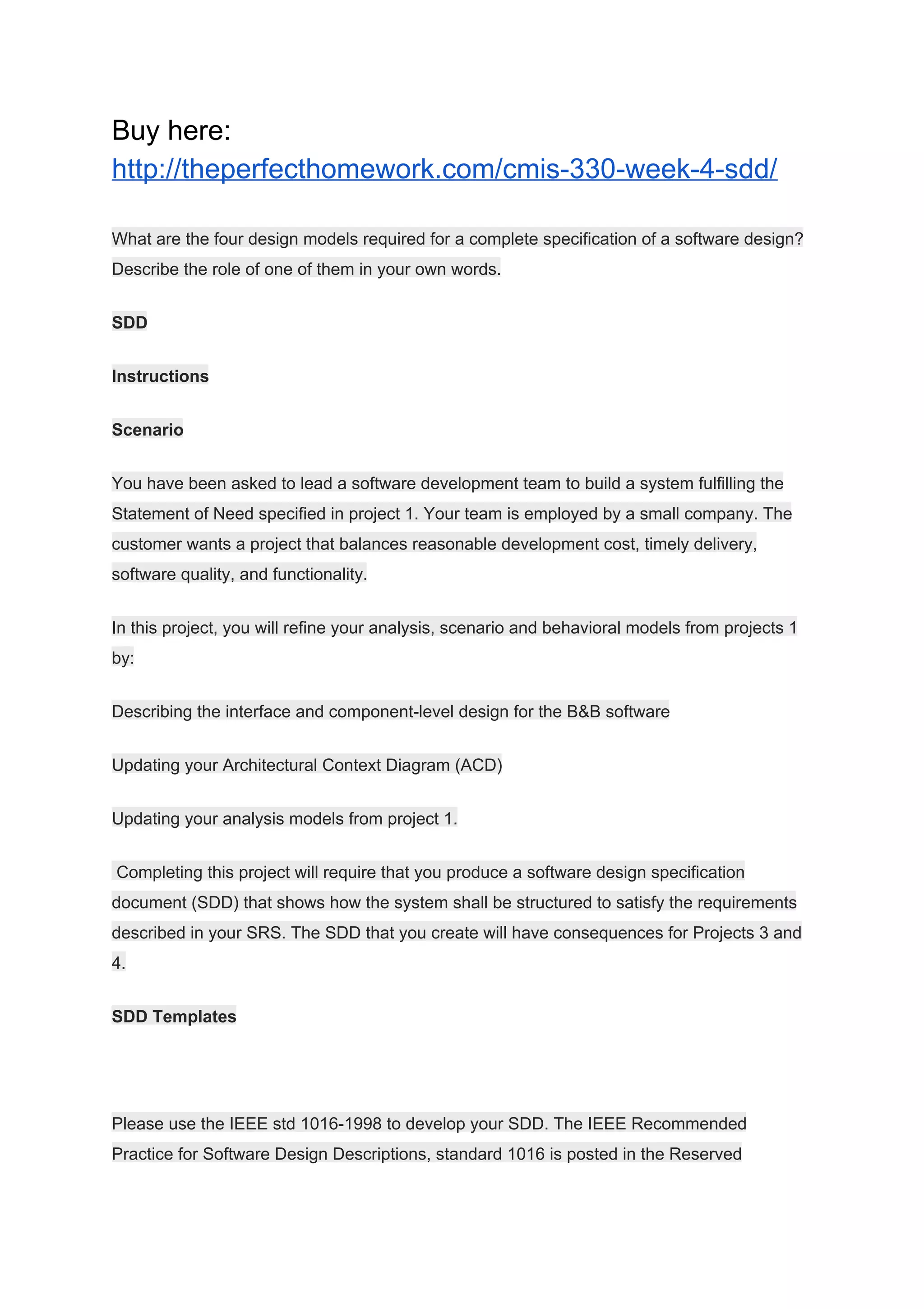 CMIS 330 WEEK 4 SDD | PDF | Computing | Technology & Computing