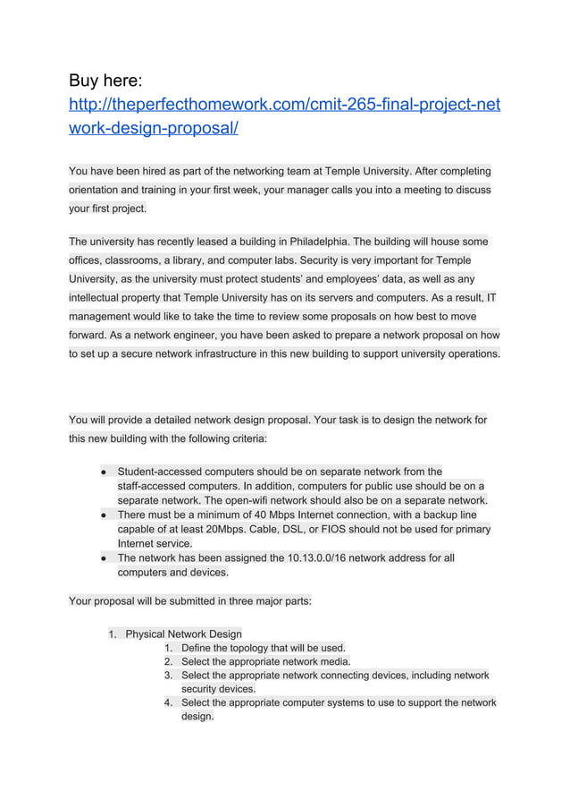 CMIT/265 FINAL PROJECT NETWORK DESIGN PROPOSAL | PDF