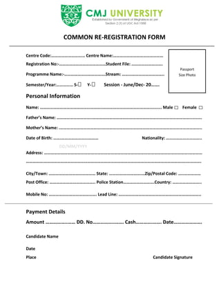 Cmj re reg form-sd admission solution | PDF