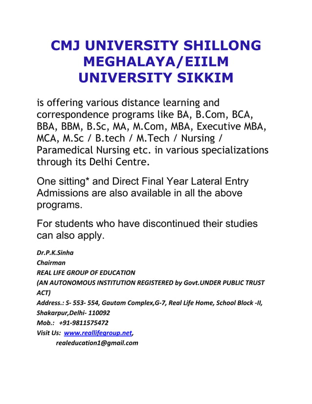 Cmj university shillong meghalaya | DOCX