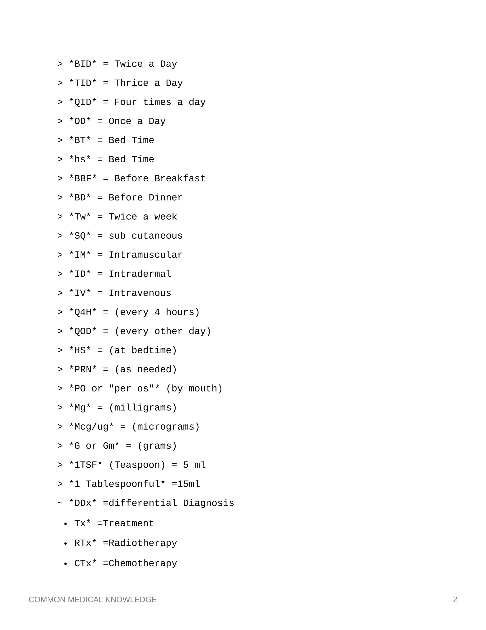 COMMON MEDICAL ABBREVIATIONS | PDF