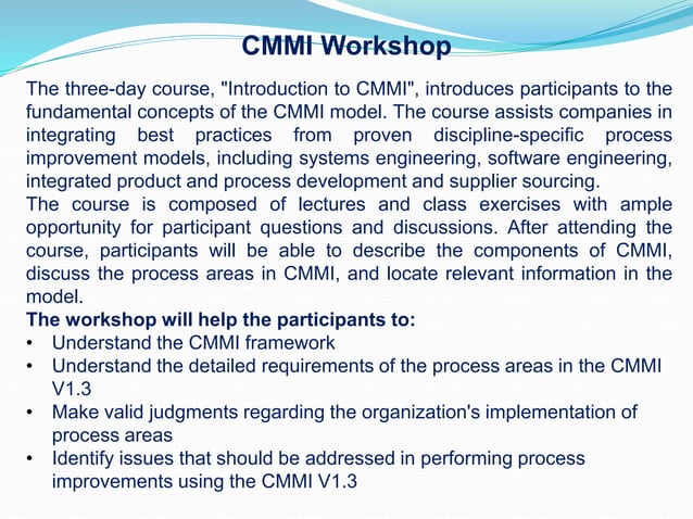 Introduction to CMMI-DEV v1.3 - Day 1 | PPSX | Business | Business and Finance