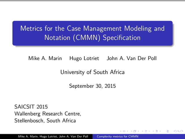 Metrics for the Case Management Modeling and Notation (CMMN) Specification | PPT