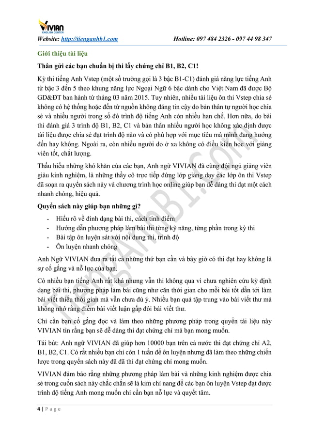 Cẩm nang luyện thi b1,b2.theo định dạng vstep.version 4.0 | PDF