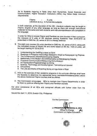 Cmo no.-4-series-of-2018-policy-on-the-offering-of-filipino-and ...
