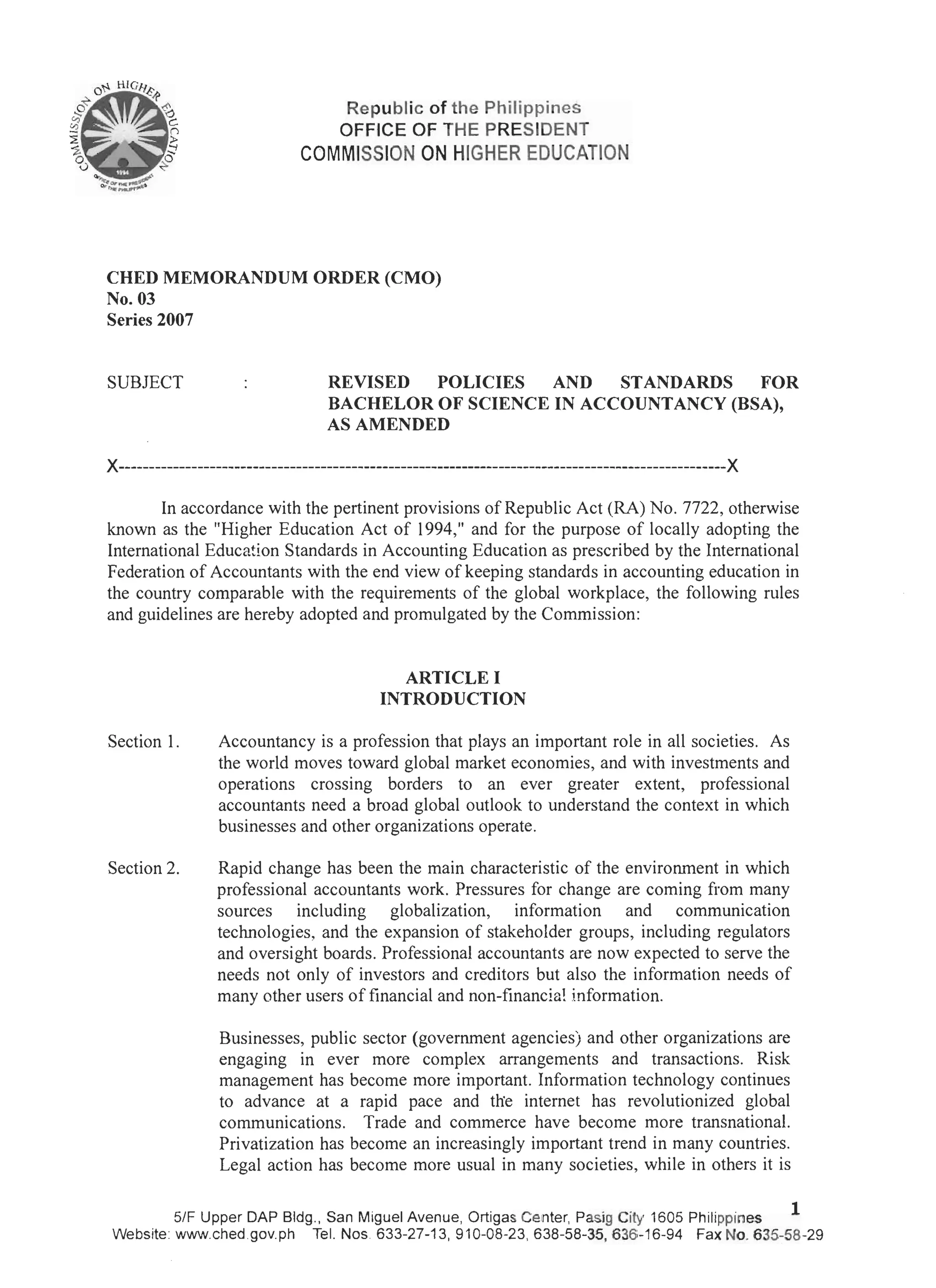 BS Accountancy CMO 2007 | PDF