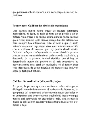 Cómo aforar un potrero para pastoreo correctamente | DOCX