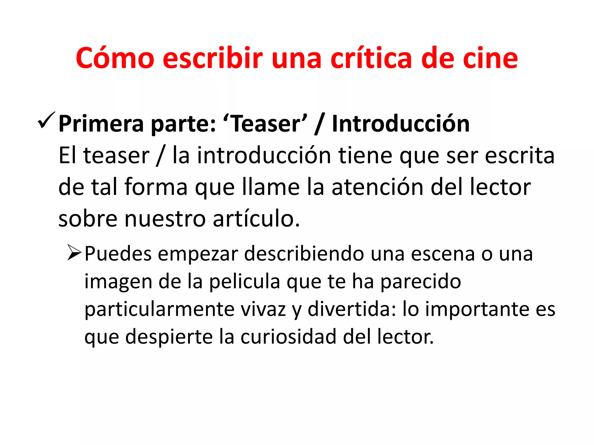 Cómo escribir una crítica de cine | PPTX