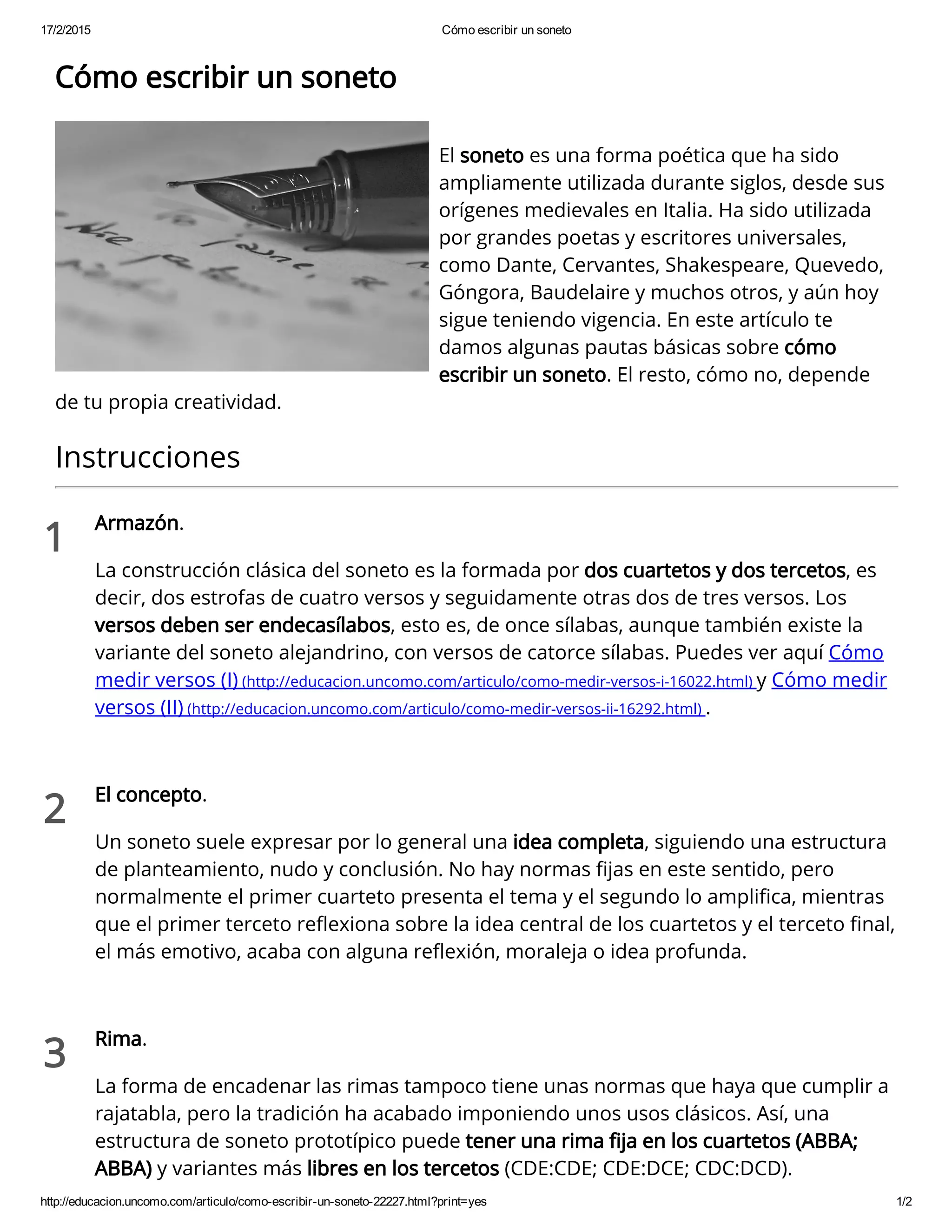 Cómo escribir un soneto | PDF