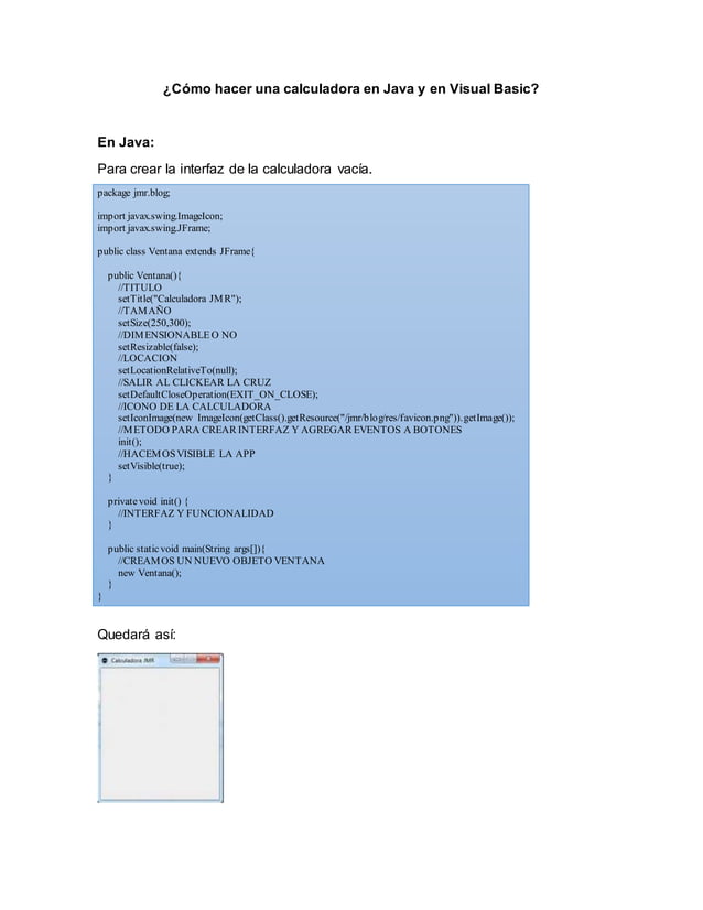 Hacer una calculadora en Java y en Visual Basic | DOCX