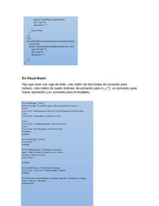 Hacer una calculadora en Java y en Visual Basic | DOCX