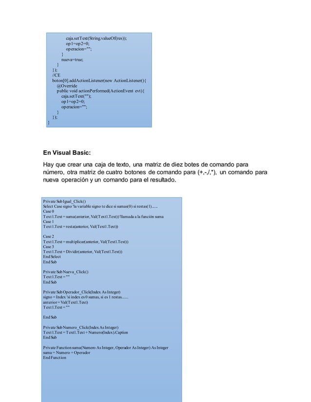Hacer una calculadora en Java y en Visual Basic | DOCX