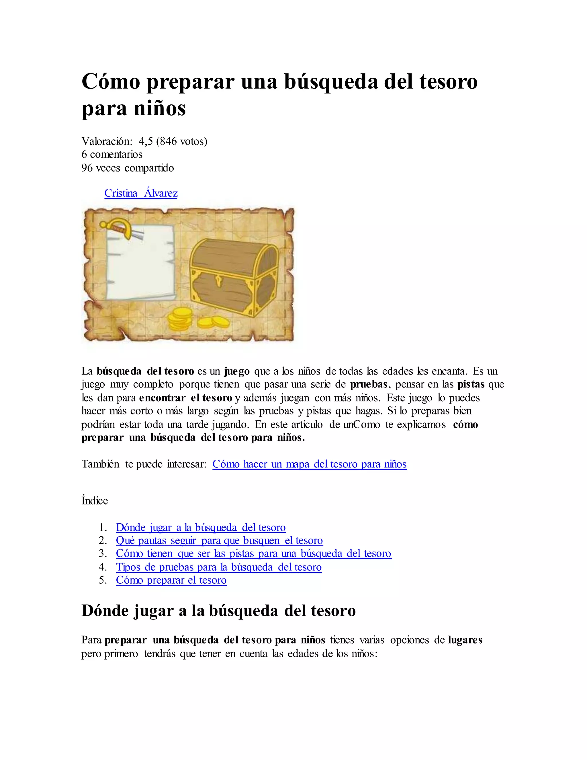 Cómo preparar una búsqueda del tesoro para niños | DOCX