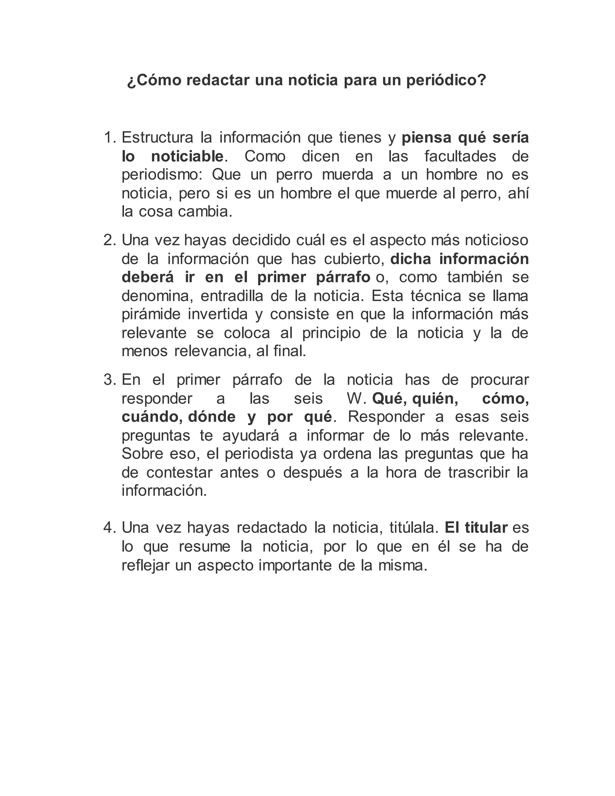 Cómo redactar una noticia para un periódico | DOCX