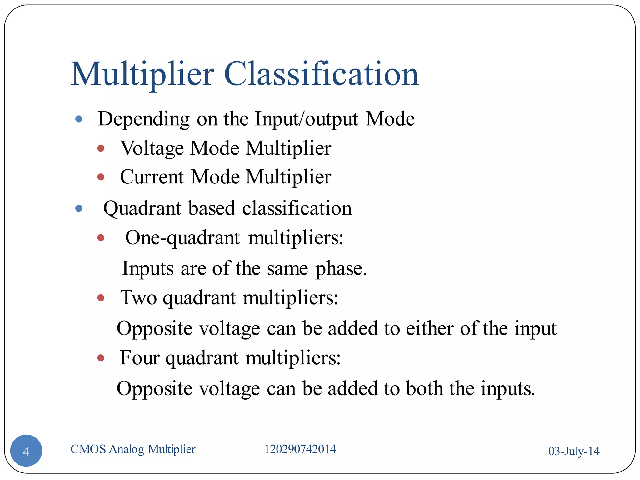 CMOS Analog Multiplier in Deep Sub-Micron Technology | PDF