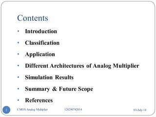 CMOS Analog Multiplier in Deep Sub-Micron Technology | PDF