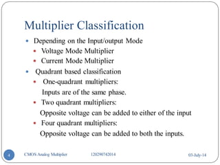CMOS Analog Multiplier in Deep Sub-Micron Technology | PDF