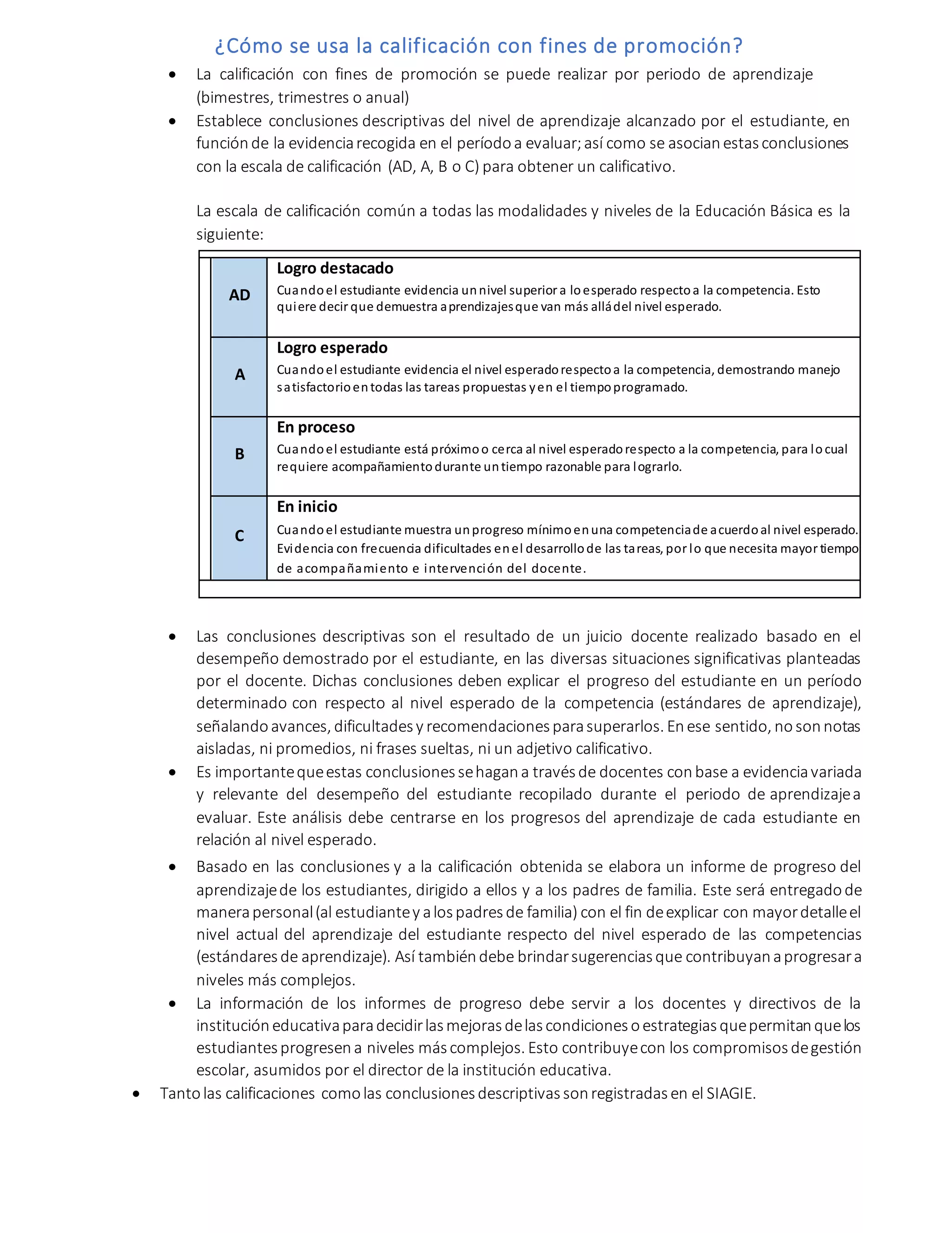 Escala de calificacion de la Educacion Basica | DOCX