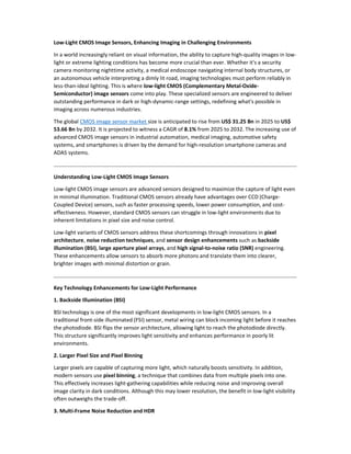 Low-Light CMOS Image Sensors, Enhancing Imaging in Challenging ...